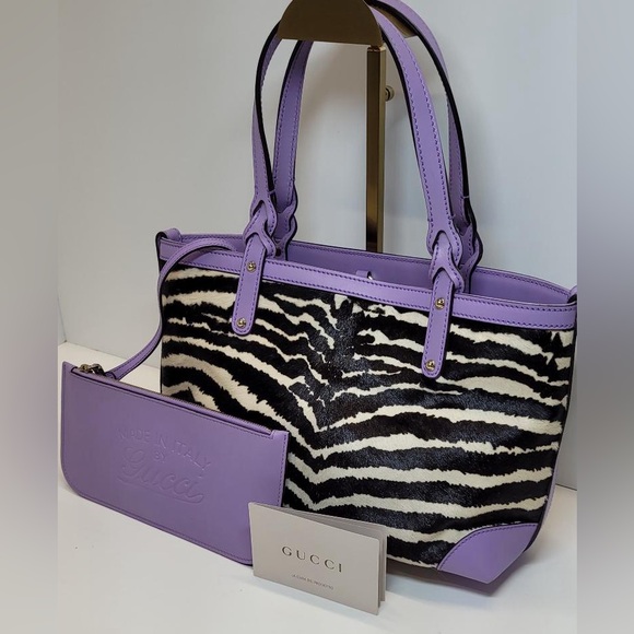 Gucci | Bags | Rare Gucci Zebra Print Leather Calfskin Tote With Pouch ...